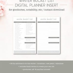 Winter Bucket List Digital Planner Inserts Goodnotes Planner - Etsy