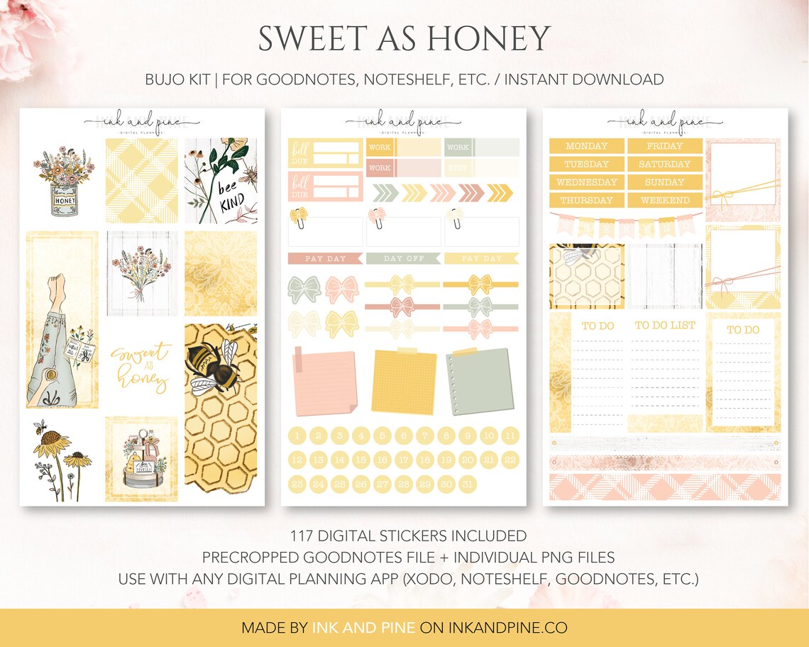 Sweet as Honey Digital Stickers Spring Goodnotes Stickers | Etsy