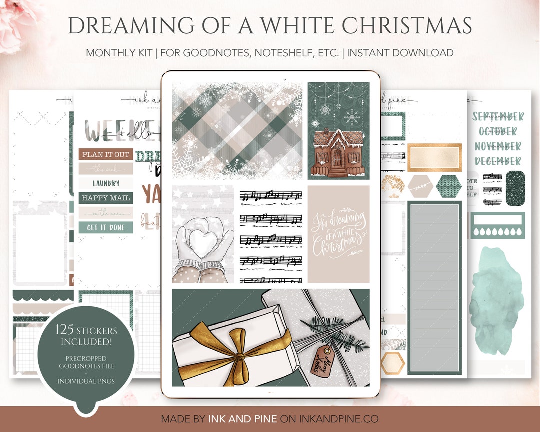 Dreaming of a White Christmas Monthly Digital Stickers Farmhouse ...