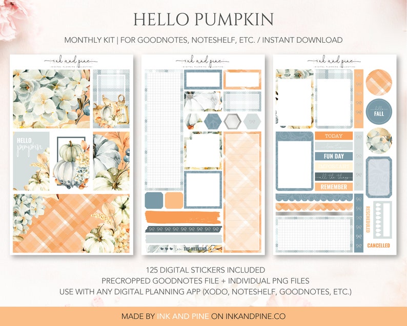 Hello Pumpkin Digital Stickers Fall Goodnotes Stickers - Etsy