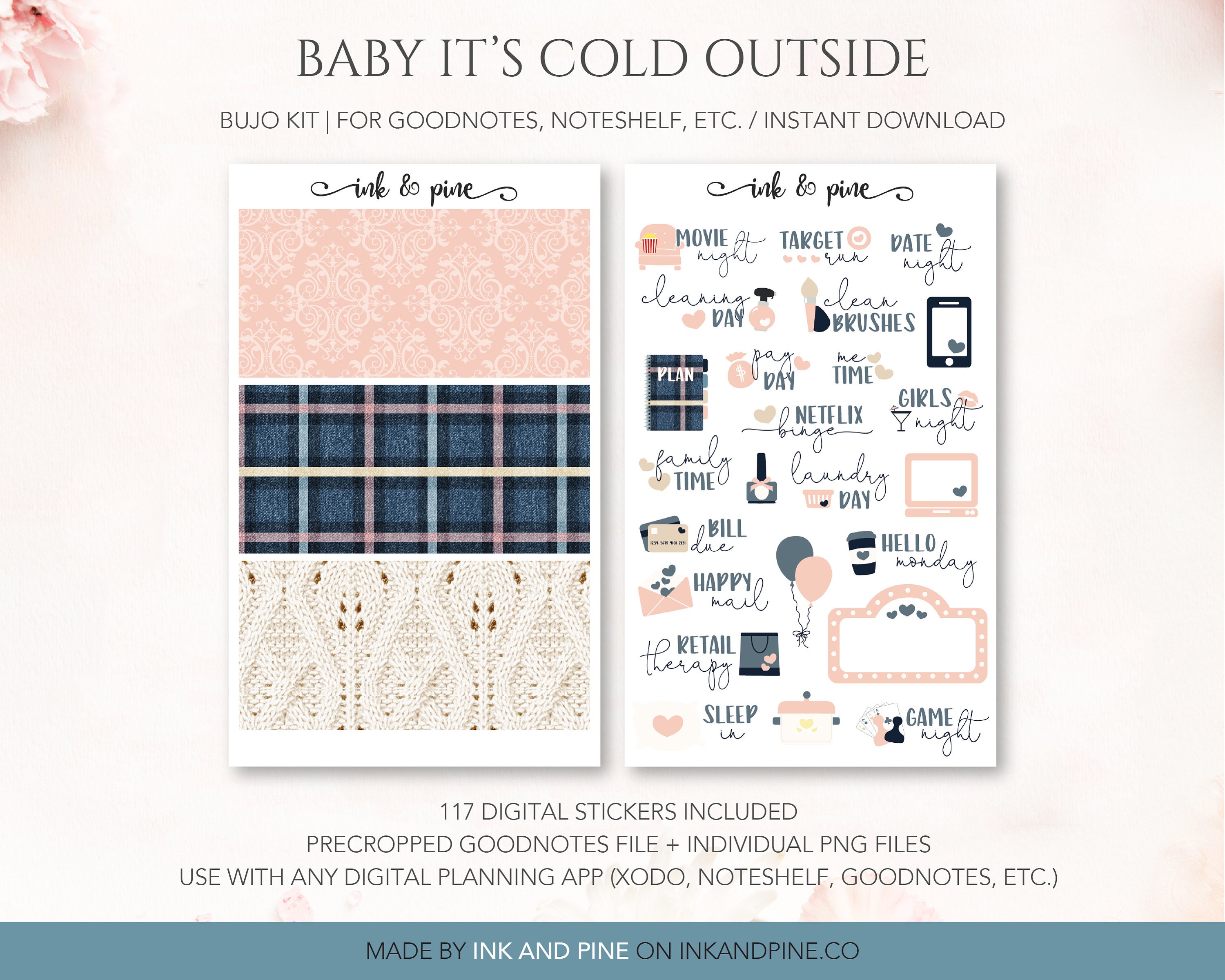 Baby It's Cold Outside Bujo Digital Stickers Cozy Winter | Etsy