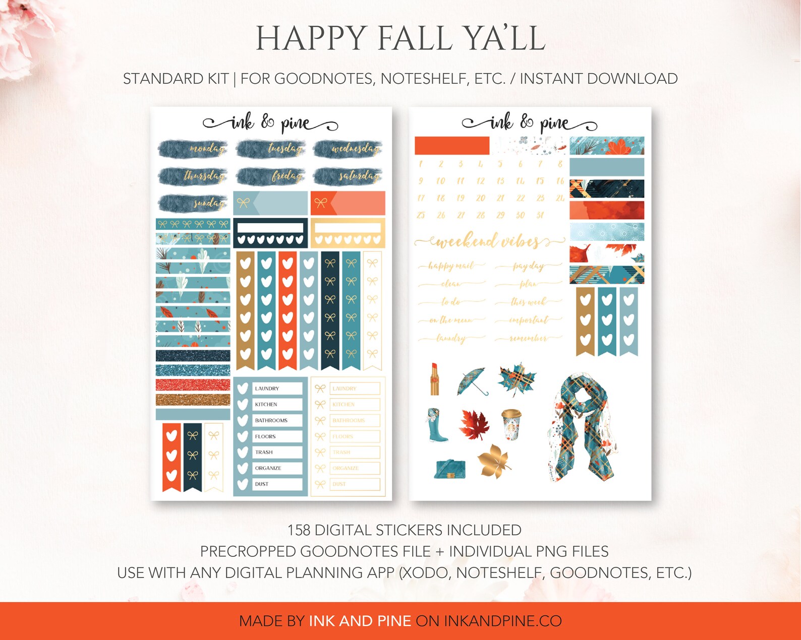Happy Fall Y'all Digital Stickers Fall Fashion Goodnotes | Etsy