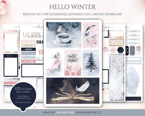 Hello Winter Monthly Digital Stickers Winter Goodnotes - Etsy