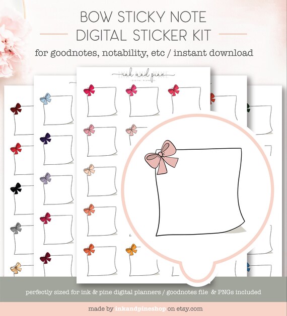 Bow Sticky Note Digital Stickers Functional Goodnotes | Etsy