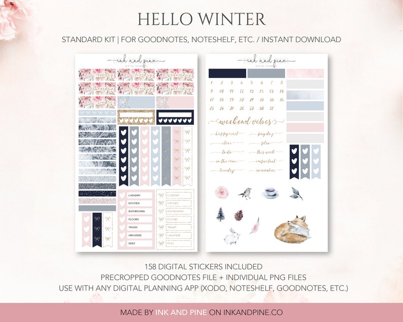 Hello Winter Digital Stickers Snowy Goodnotes Stickers - Etsy