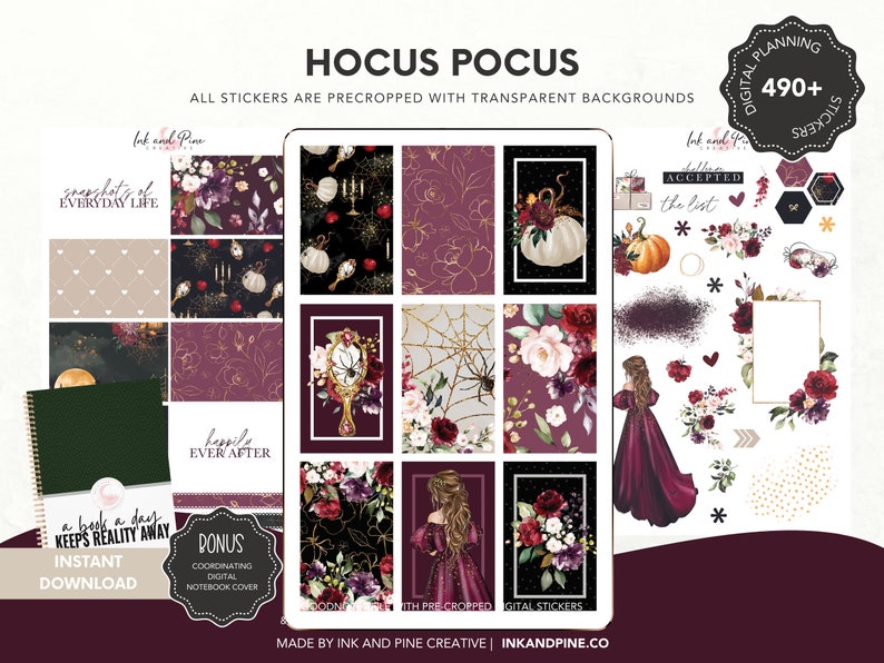 Hocus Pocus Digital Stickers Red and Gold Floral Goodnotes - Etsy
