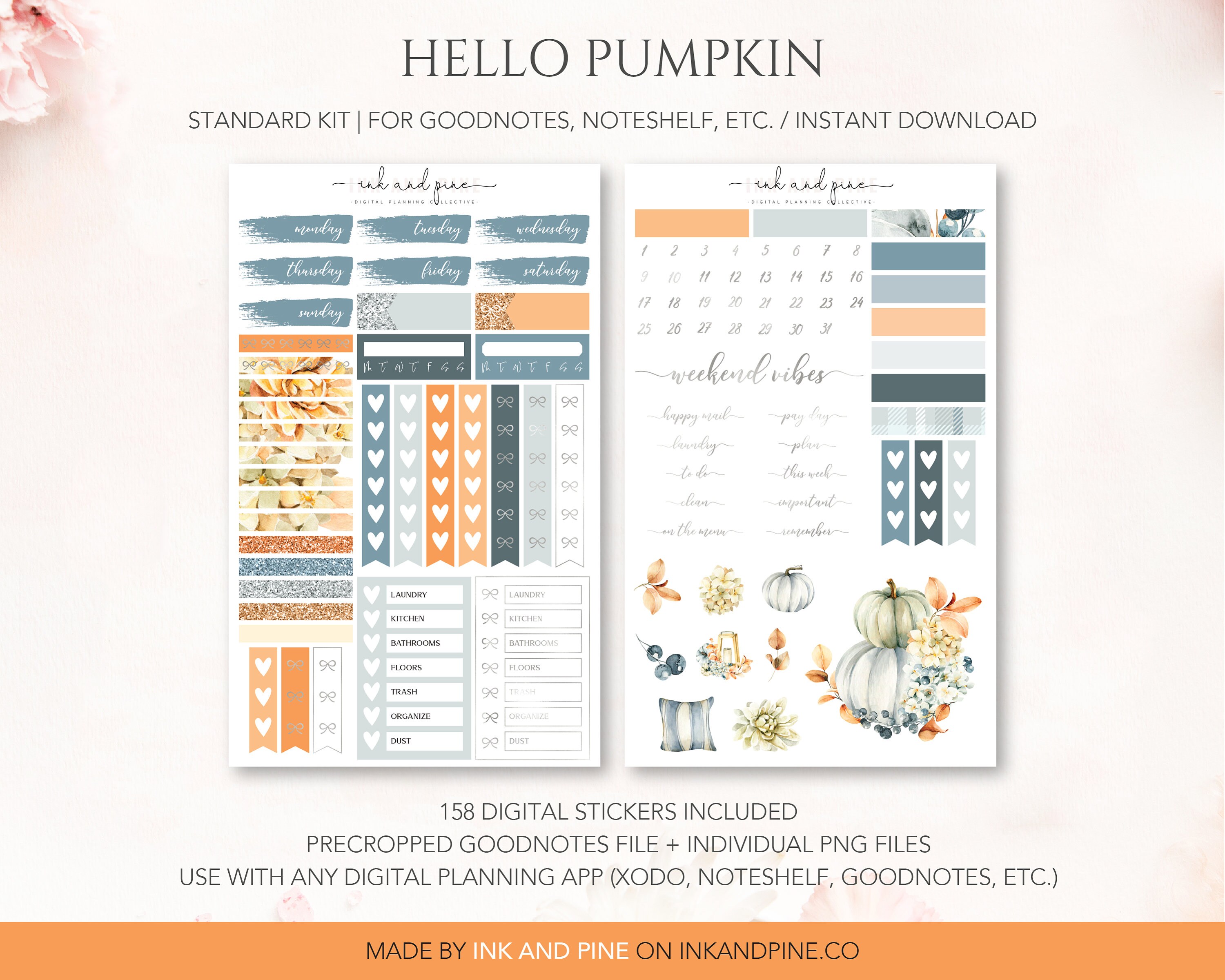 Hello Pumpkin Digital Stickers Fall Goodnotes Stickers - Etsy