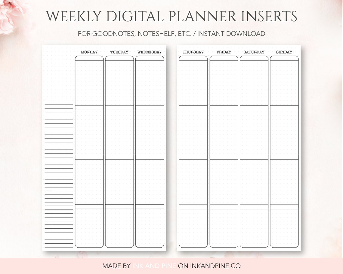 Digital Bullet Journal Weekly Layout Inserts Goodnotes | Etsy