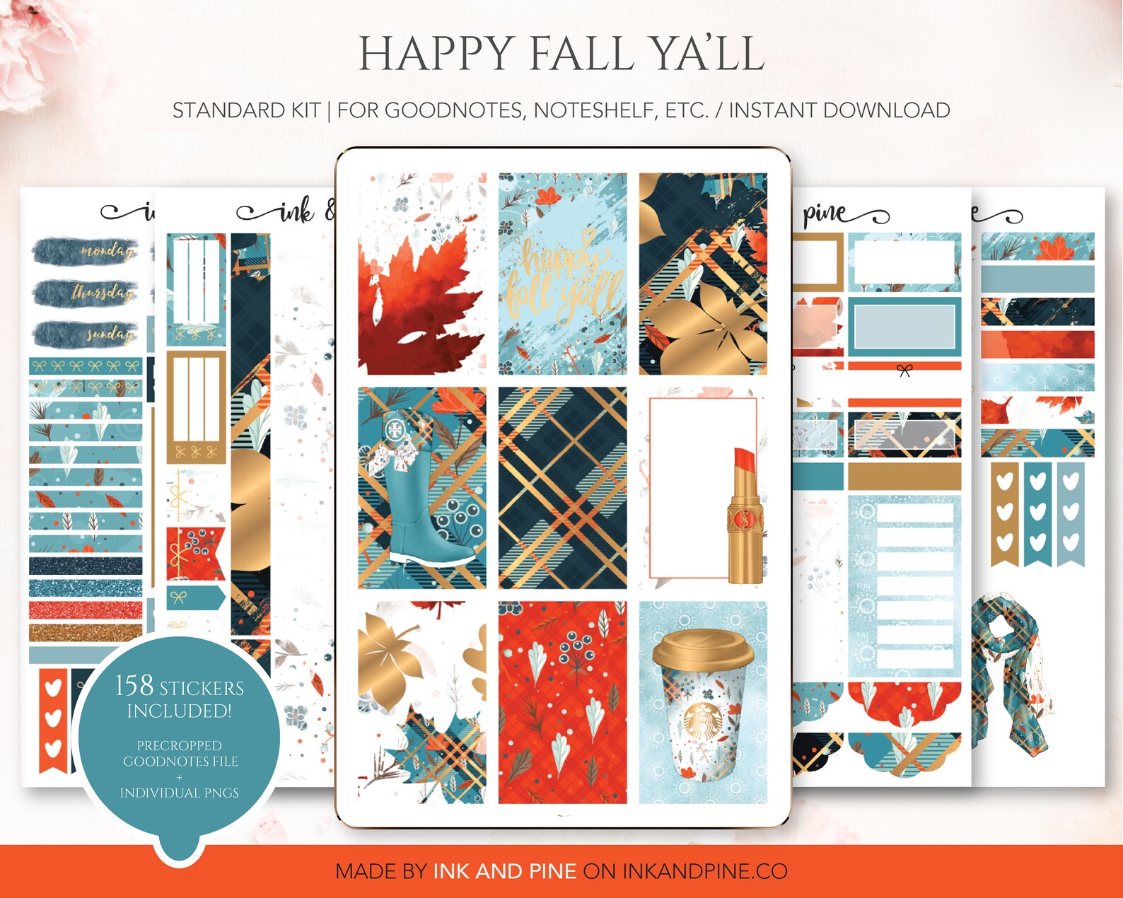 Happy Fall Y'all Digital Stickers Fall Fashion Goodnotes | Etsy