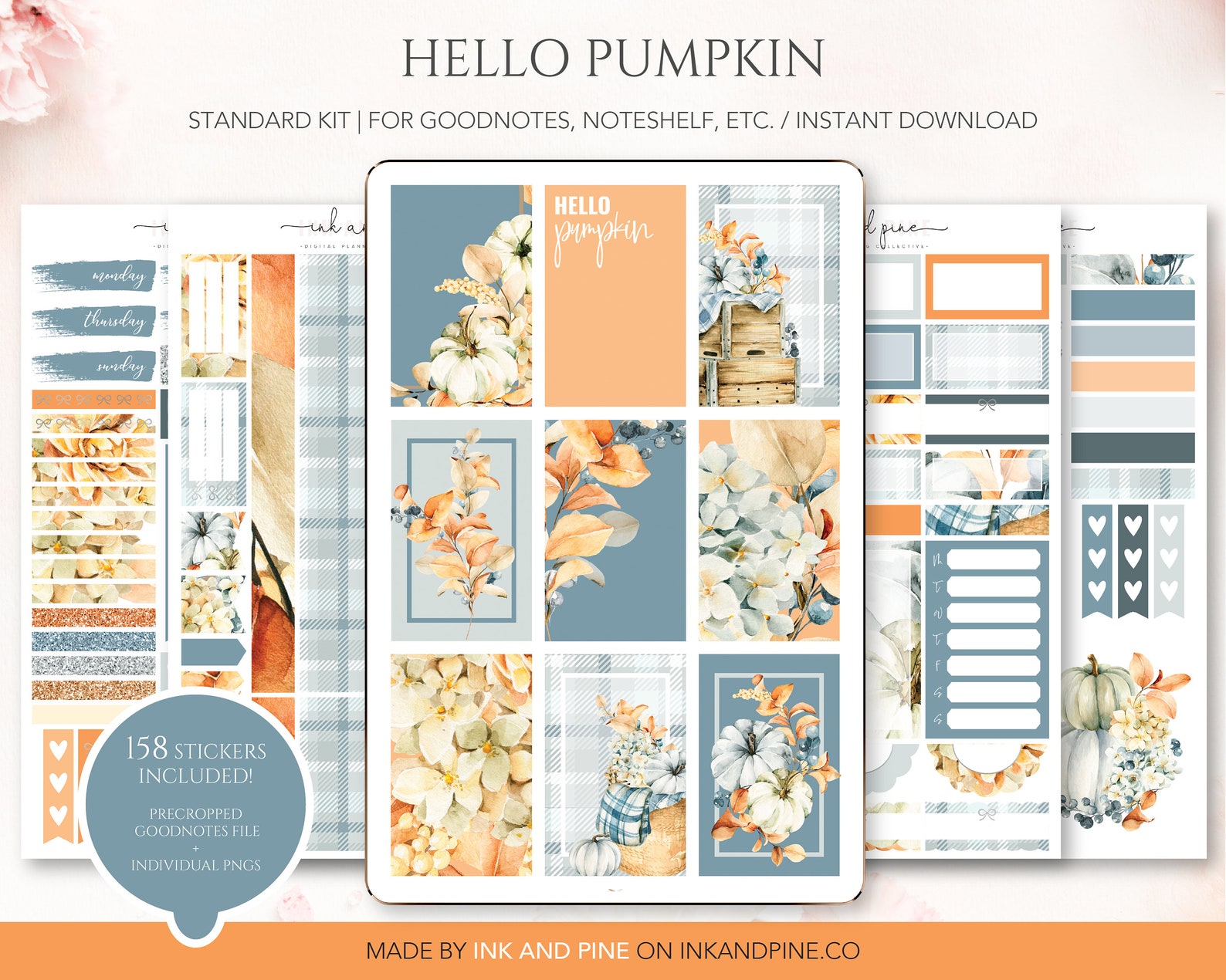 Hello Pumpkin Digital Stickers Fall Goodnotes Stickers - Etsy