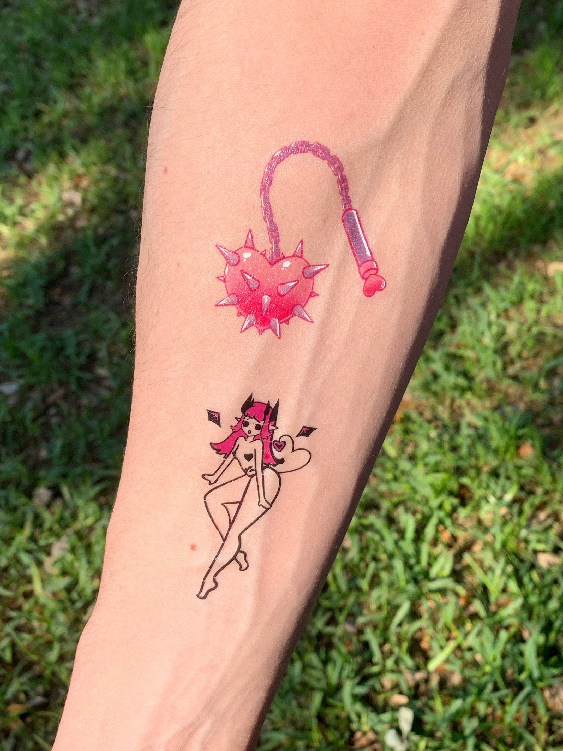 Heart Shaped Flail + Pinup Tira | Temporary Tattoo Set - Etsy