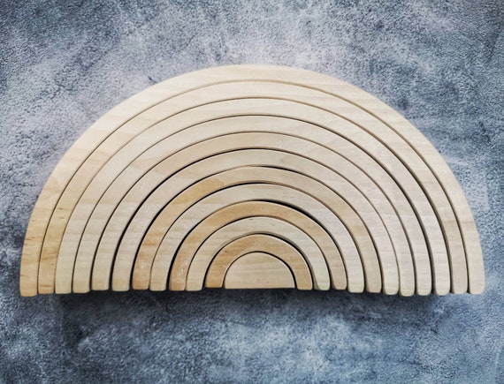 Wooden rainbow stacking toy Large natural wood puzzle Wooden | Etsy
