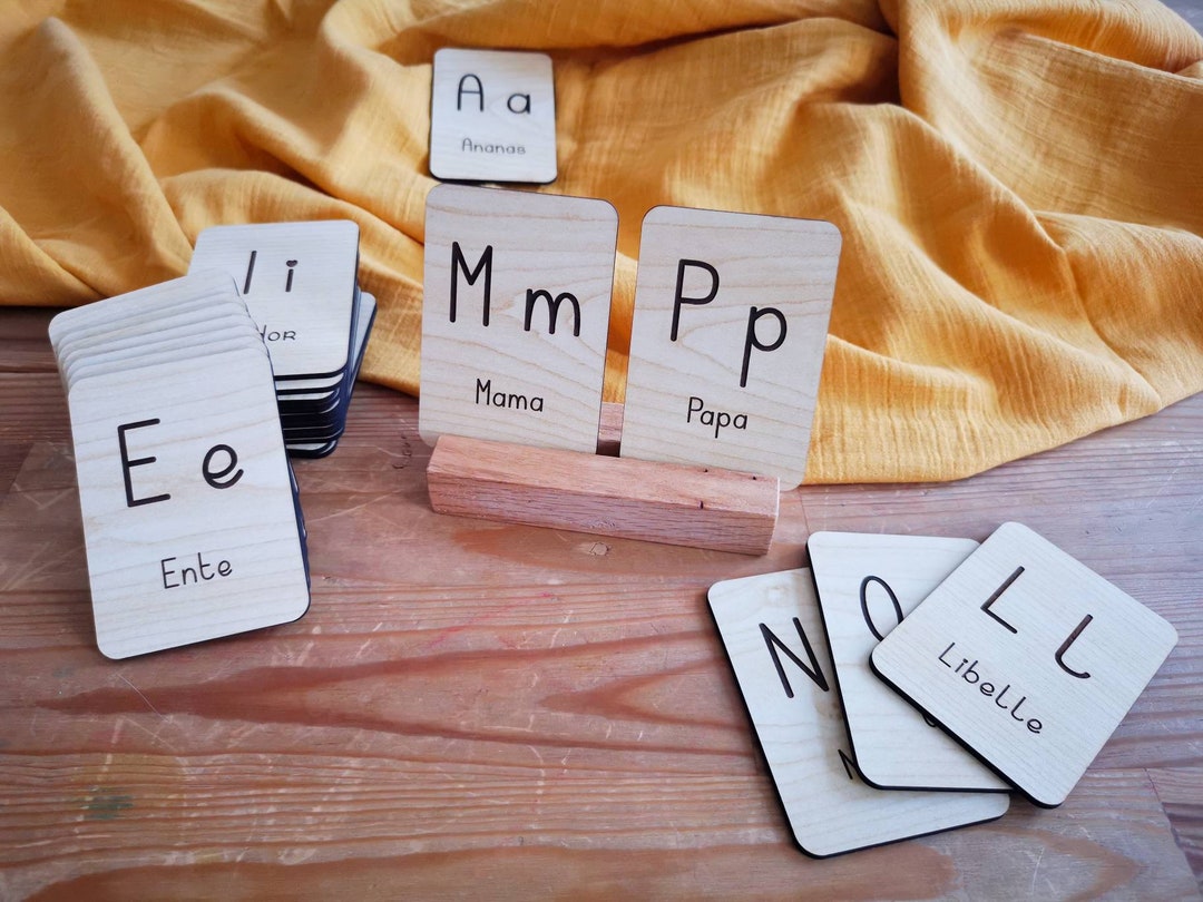 Wooden German Alphabet Flashcards, Montessori Learning Set, Set of ...