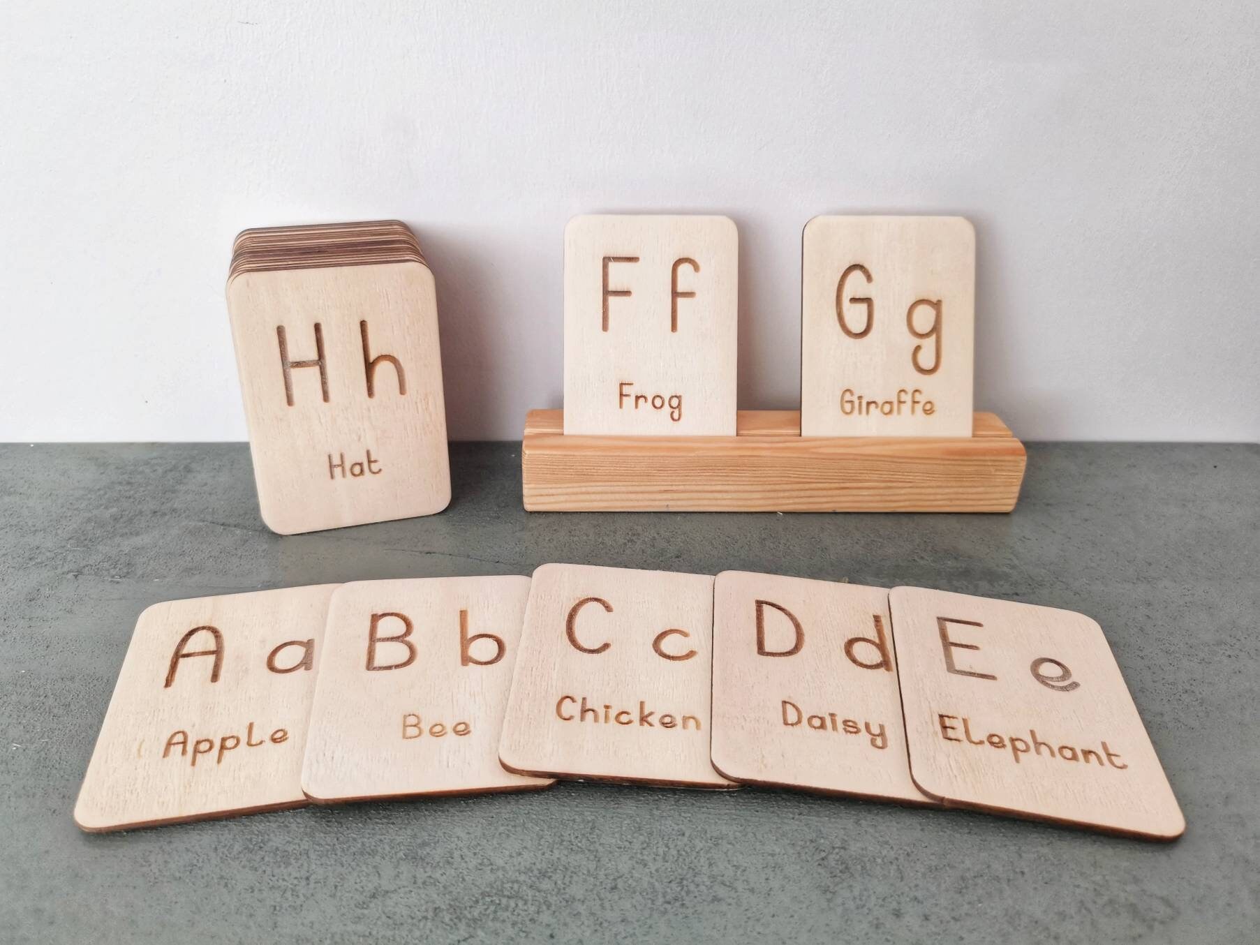 Wooden Alphabet Flashcards, Montessori Learning Set, Homeschool ...