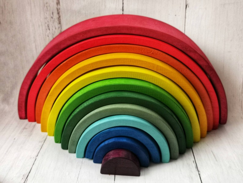 Large Rainbow Stacker Wooden Building Blocks Waldorf Toy - Etsy