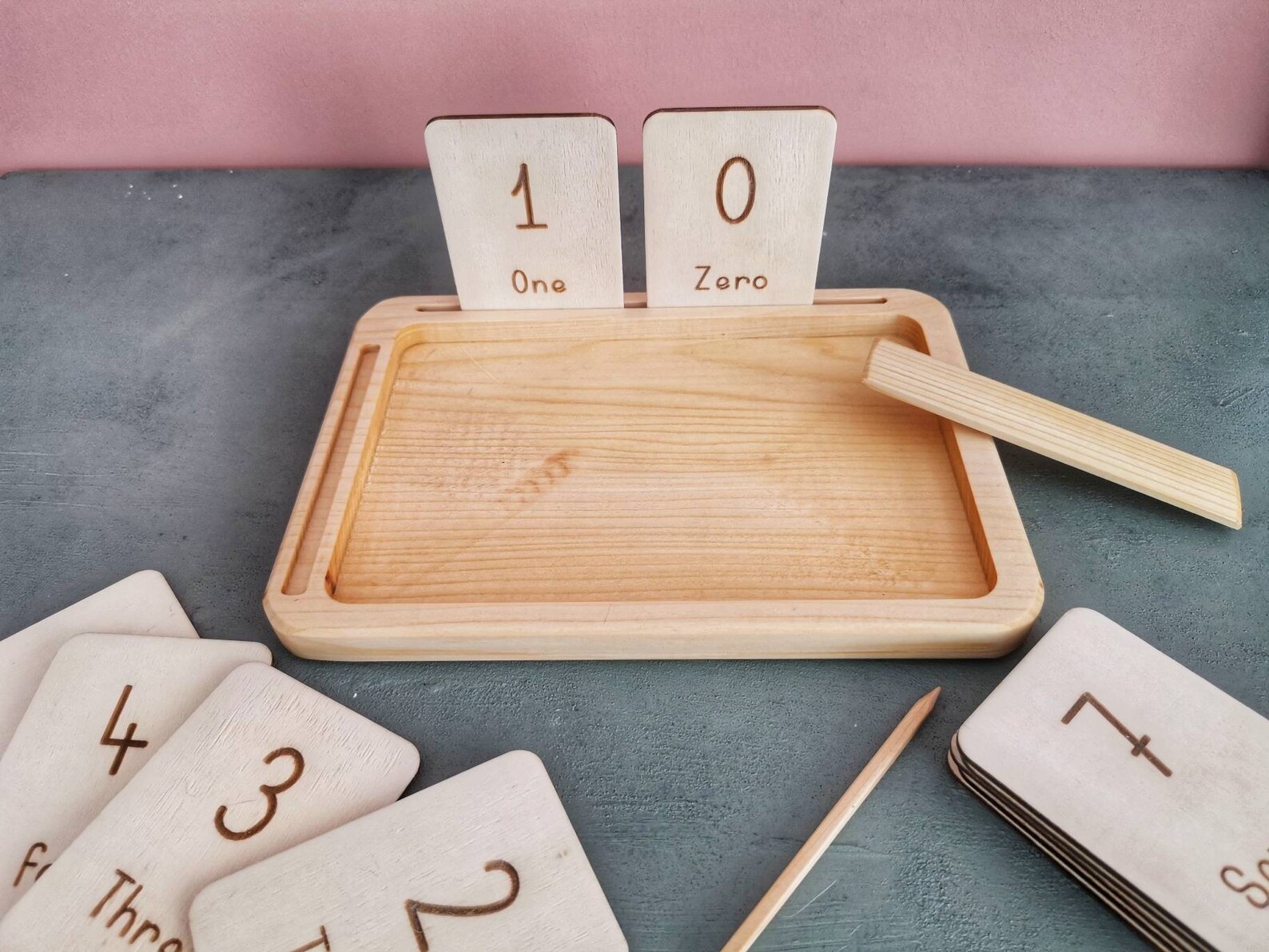 Montessori Learning Tray Set Wooden sand tray Wooden number | Etsy