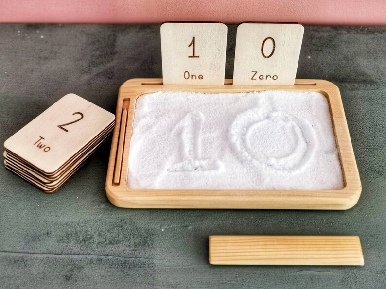 Montessori Learning Tray Set Wooden sand tray Wooden number | Etsy