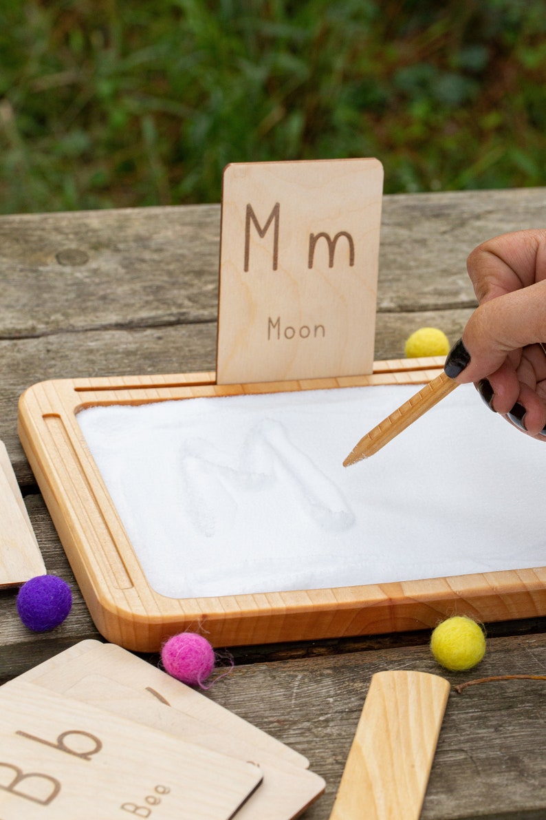 Montessori Learning Tray Set, Wooden Sand Tray, Wooden Alphabet ...