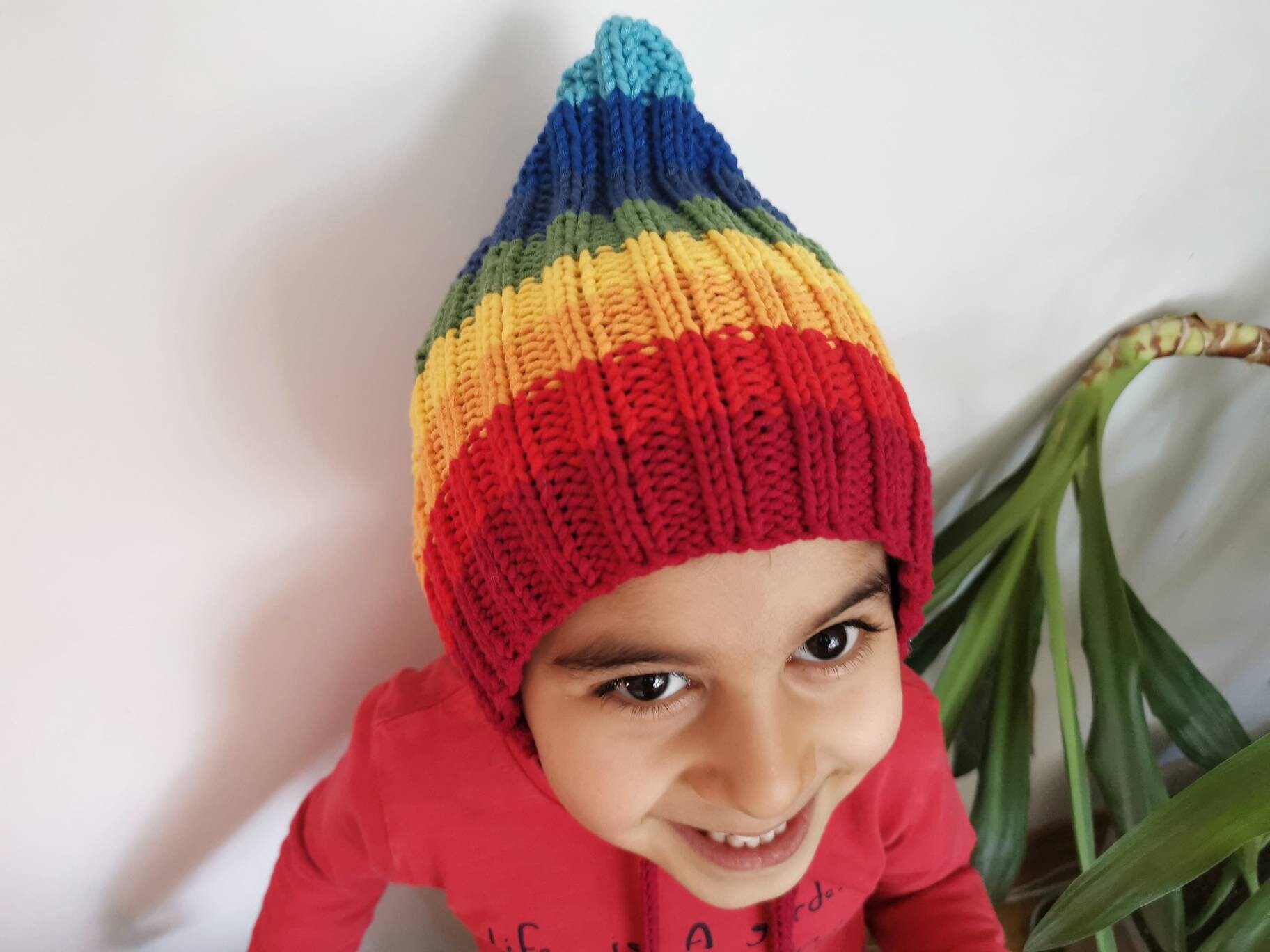 Childs Rainbow Stripe Pixie Hat, Rainbow Knitted Hat, Multi Coloured ...