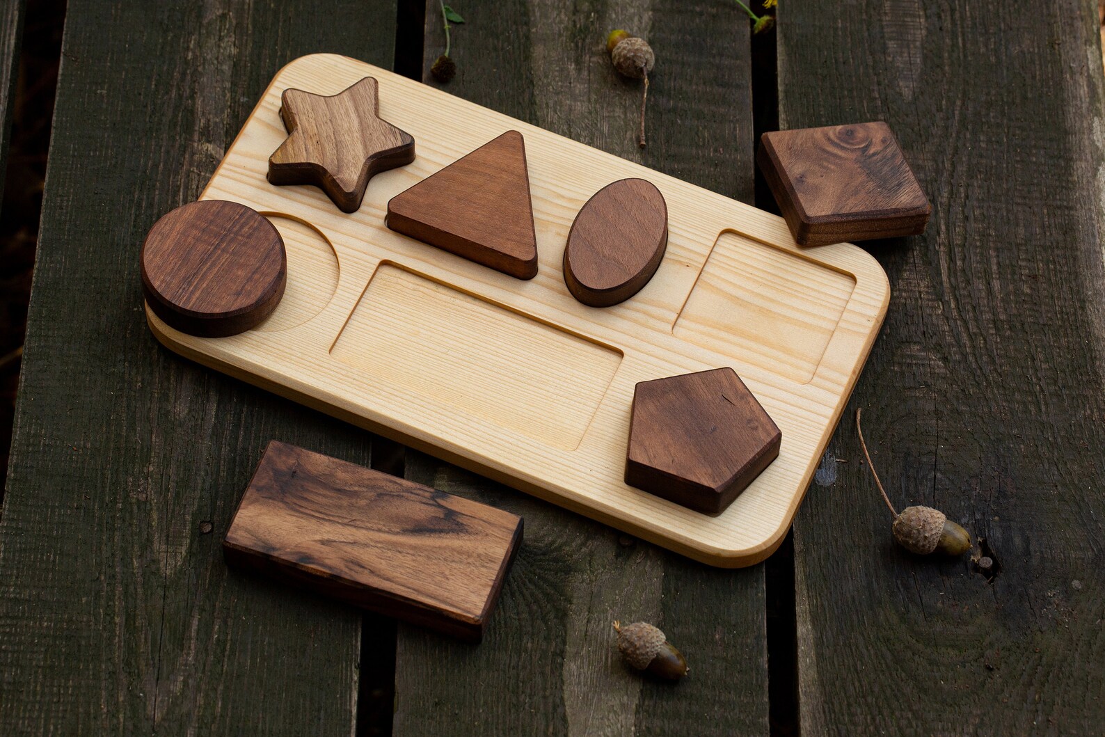 Wooden Geometric Shape Puzzle, Wooden Shape Sorter Toy, Waldorf ...