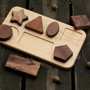Wooden Geometric Shape Puzzle, Wooden Shape Sorter Toy, Waldorf ...