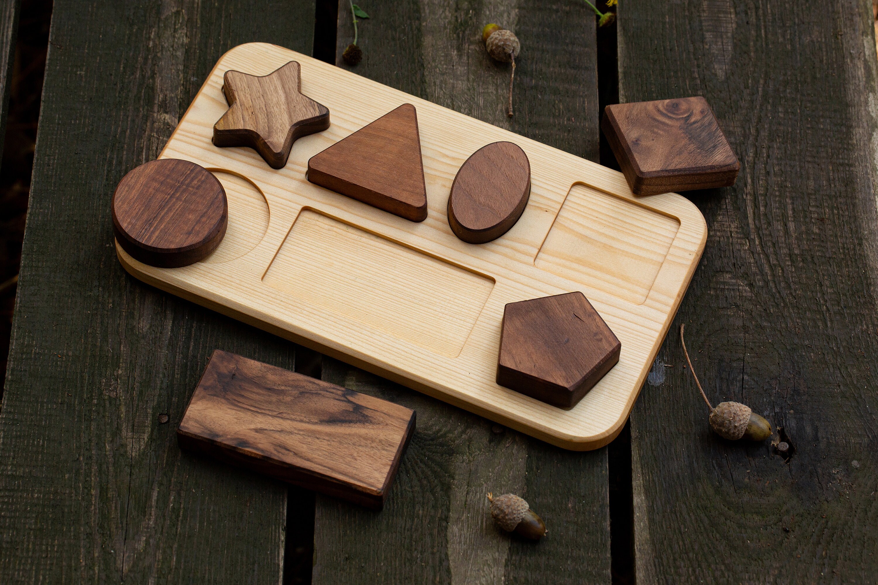 Wooden Geometric Shape Puzzle, Wooden Shape Sorter Toy, Waldorf ...