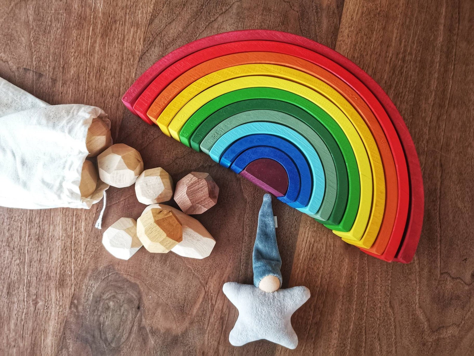 Wooden rainbow stacking toy Large natural wood puzzle Wooden | Etsy