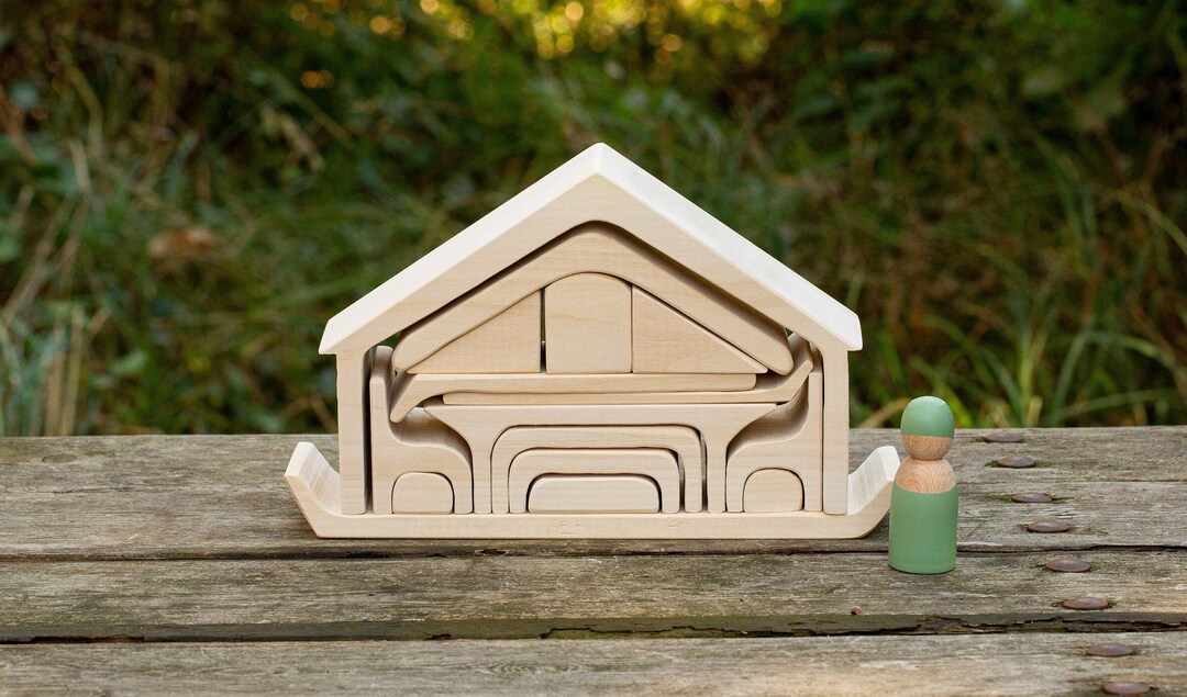 Wooden House Play Set, Waldorf Nesting Puzzle, Waldorf Stacker House ...