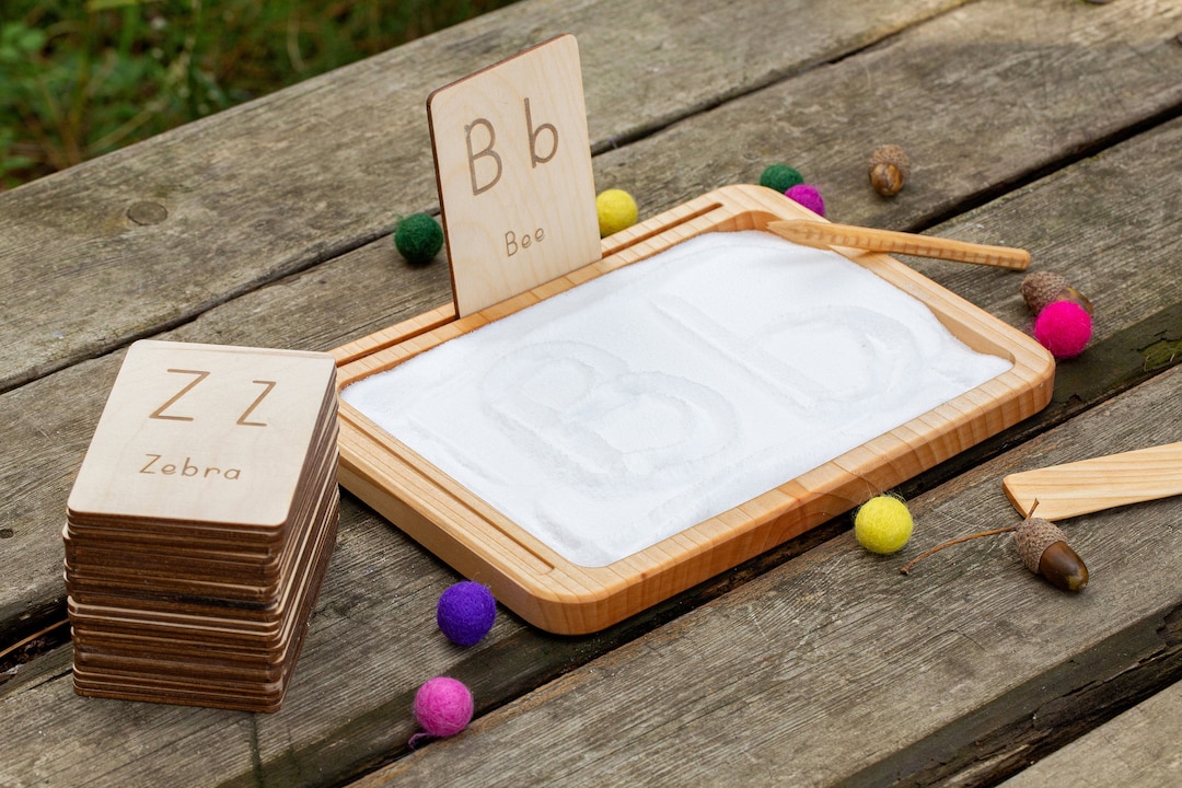 Montessori Learning Tray Set, Wooden Sand Tray, Wooden Alphabet ...