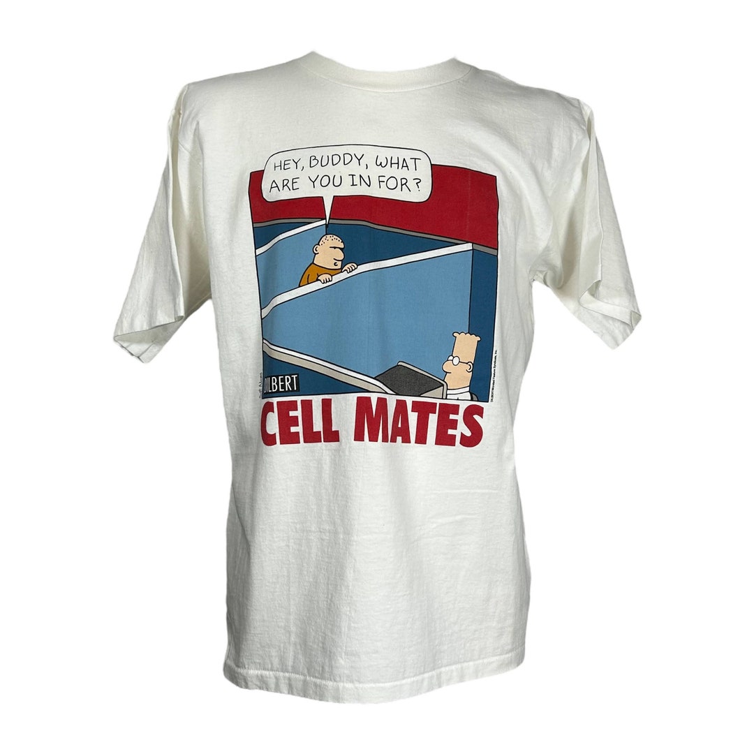 Vintage 90s Dilbert White T-shirt Cell Mates Allsport Size Large Funny ...