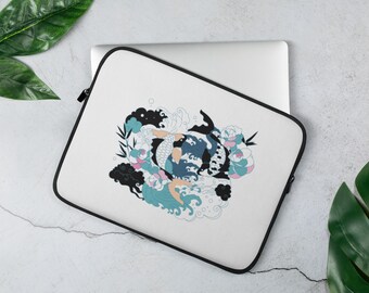 Cute Fish Laptop Sleeve, Teal Blue Ocean Tropical Goldfish Laptop Case ...