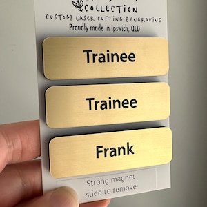 Personalised Name Badge: Gold Metallic Look, Magnetic or Pin on Work ...