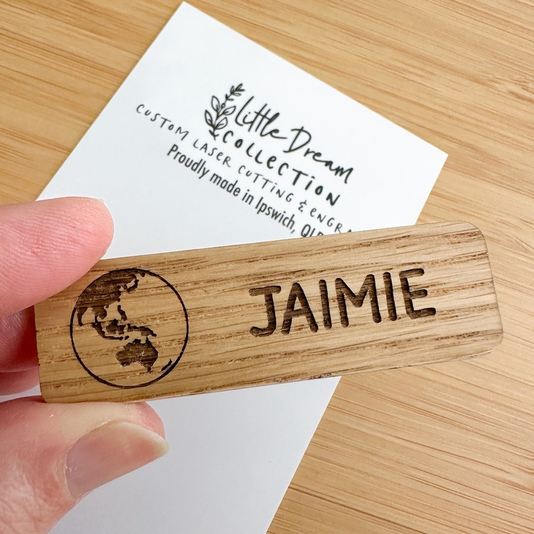 Personalised Engraved Wooden Name Badge: Custom Made, Magnet or Pin on ...