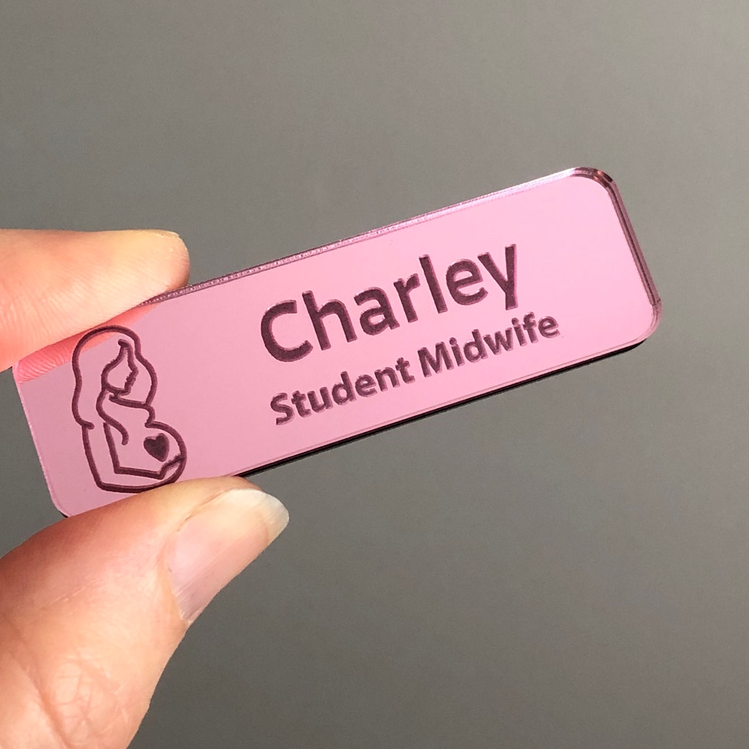 Pink Mirror Personalised Name Badge | Magnetic Name Badge | Custom Name ...