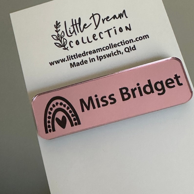 Pink Mirror Personalised Name Badge | Magnetic or Pin Back - Etsy