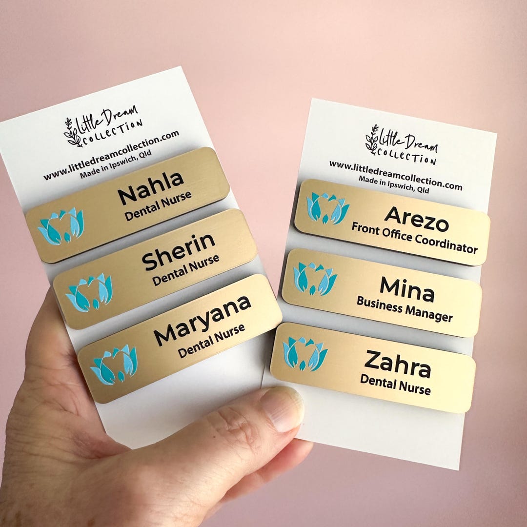 Personalized Gold Name Badge: Custom Magnetic Work Badge - Etsy