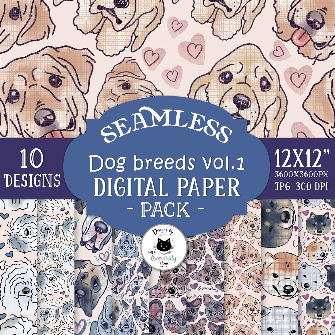 Dog Digital Paper, Seamless Digital Paper, Dog Digital Download ...