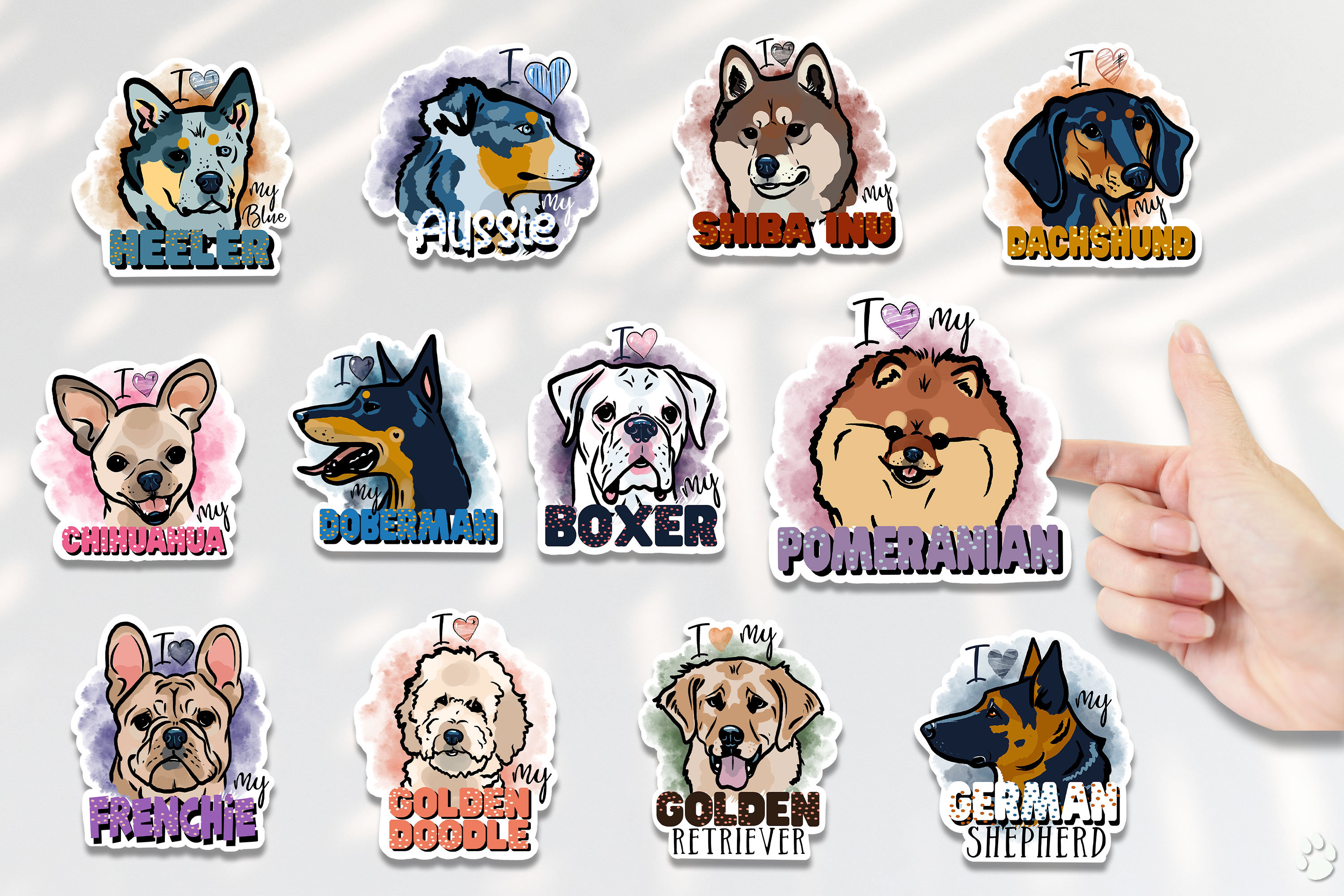Digital Dog Stickers, Dog Sticker Png, Dog Breed Stickers, Dog Png ...