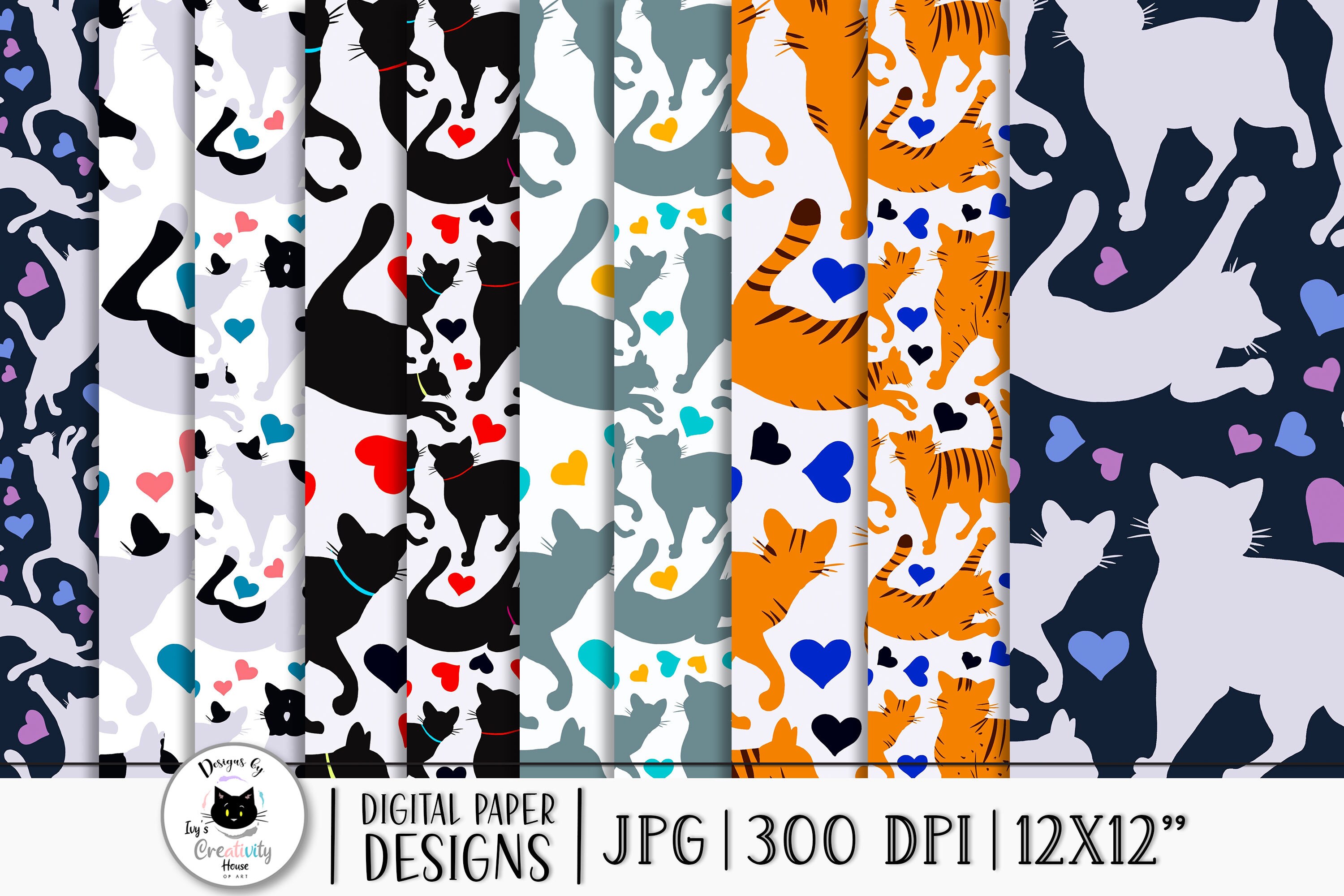 Cat Digital Paper, Animal Seamless Pattern, Digital Paper Pack, Cat ...