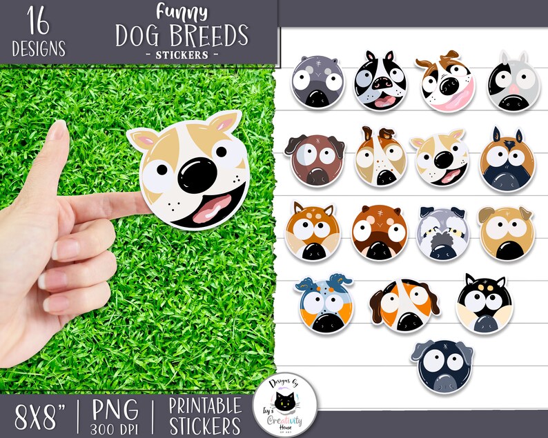 Cartoon Dog Sticker, Dog Digital Stickers, Funny Dog Sticker, Dog Png ...