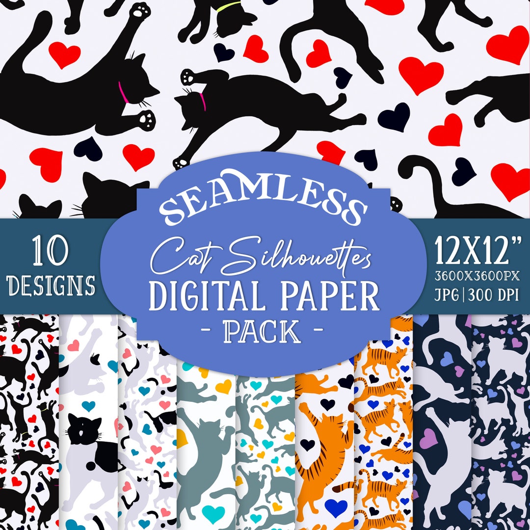 Cat Digital Paper, Animal Seamless Pattern, Digital Paper Pack, Cat ...