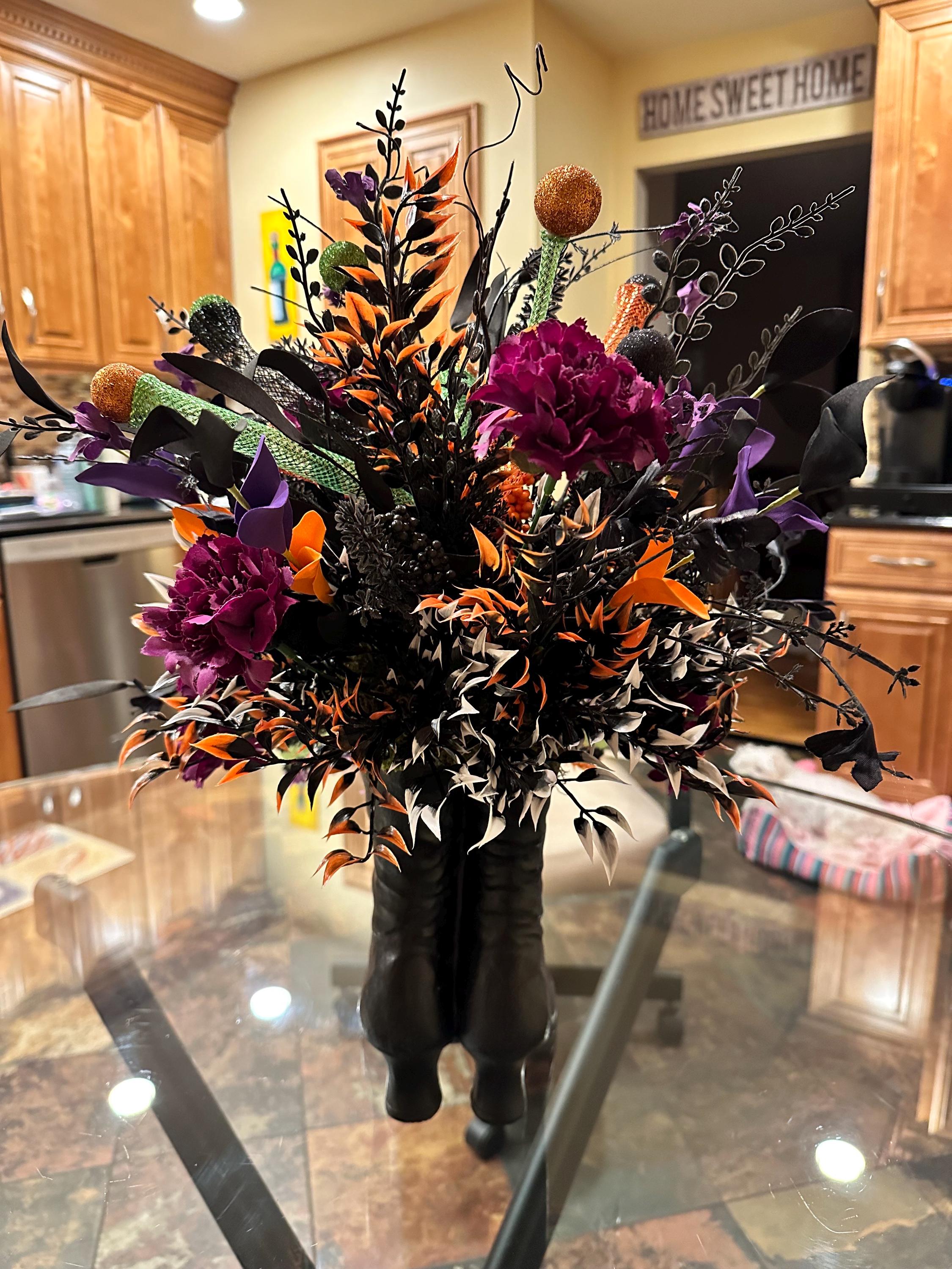 Halloween Witch Boot Table Centerpiece, Witch Boot Arrangement, Table ...