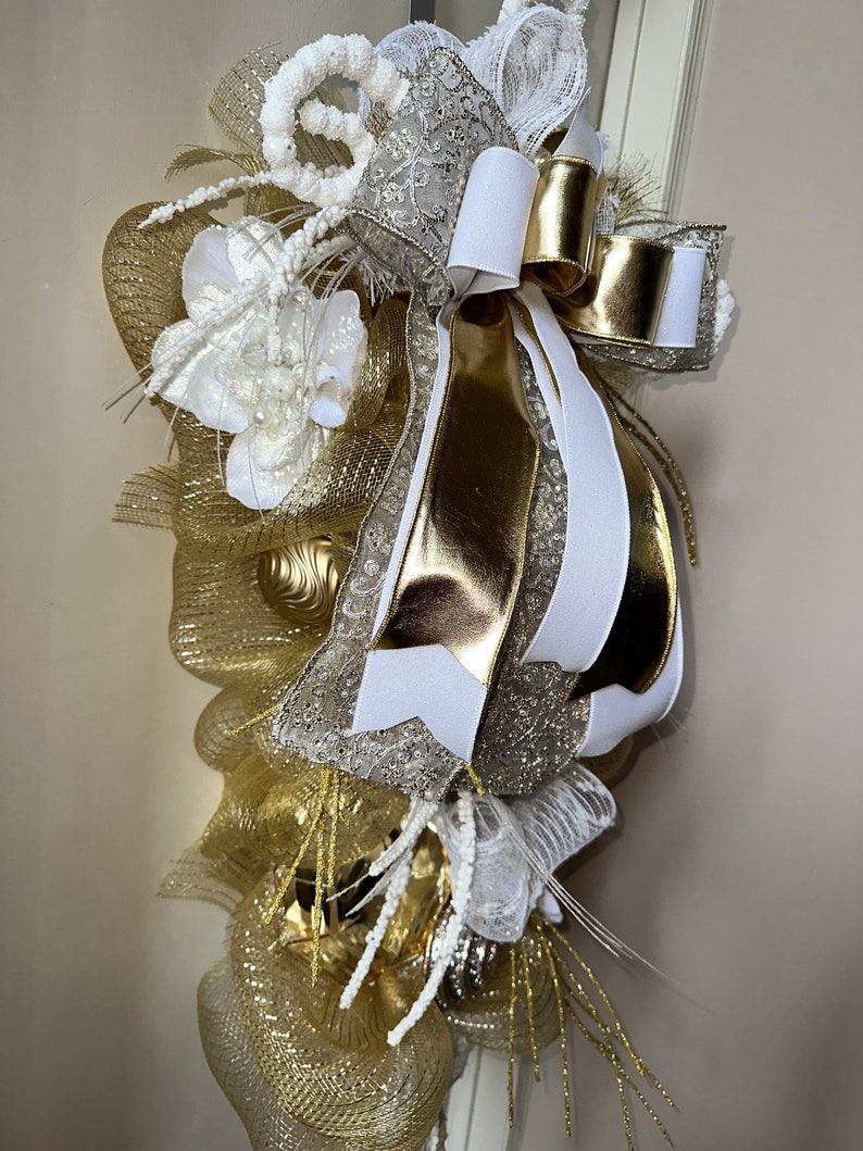 Gold and White Gem Swag, Elegant Swag, Door Wreath, Everyday Door Swag ...