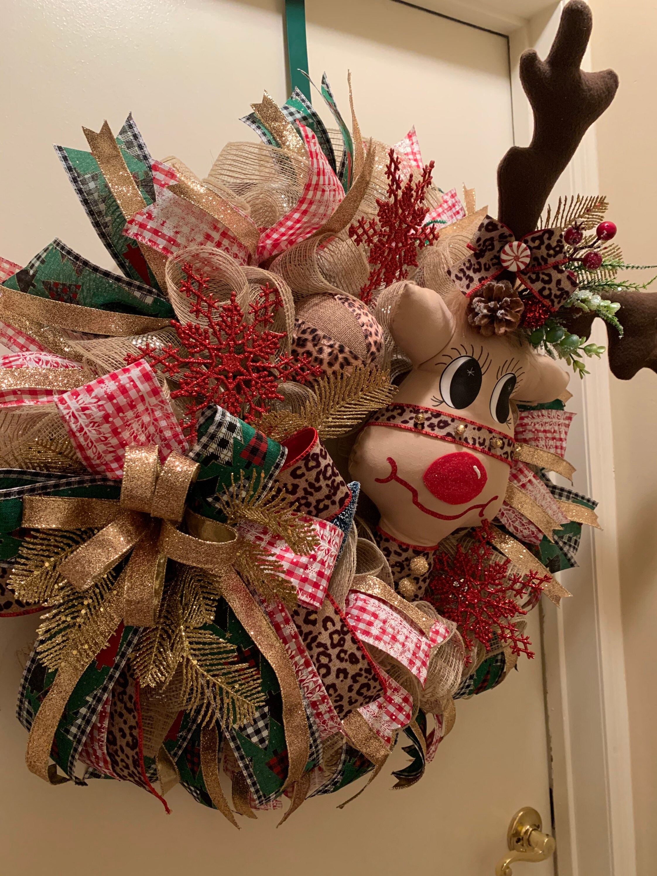 Reindeer Wreath Christmas Wreath Holiday Wreath Reindeer - Etsy UK