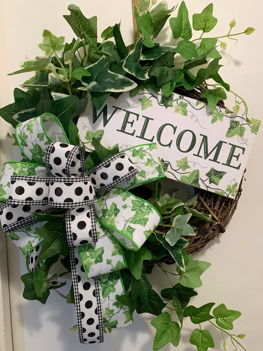 Ivy Welcome Door Wreath, Welcome Door Wreath, Green Wreath, Ivy Wreath ...
