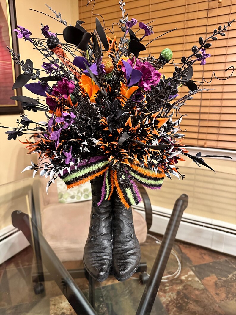 Halloween Witch Boot Table Centerpiece, Witch Boot Arrangement, Table ...