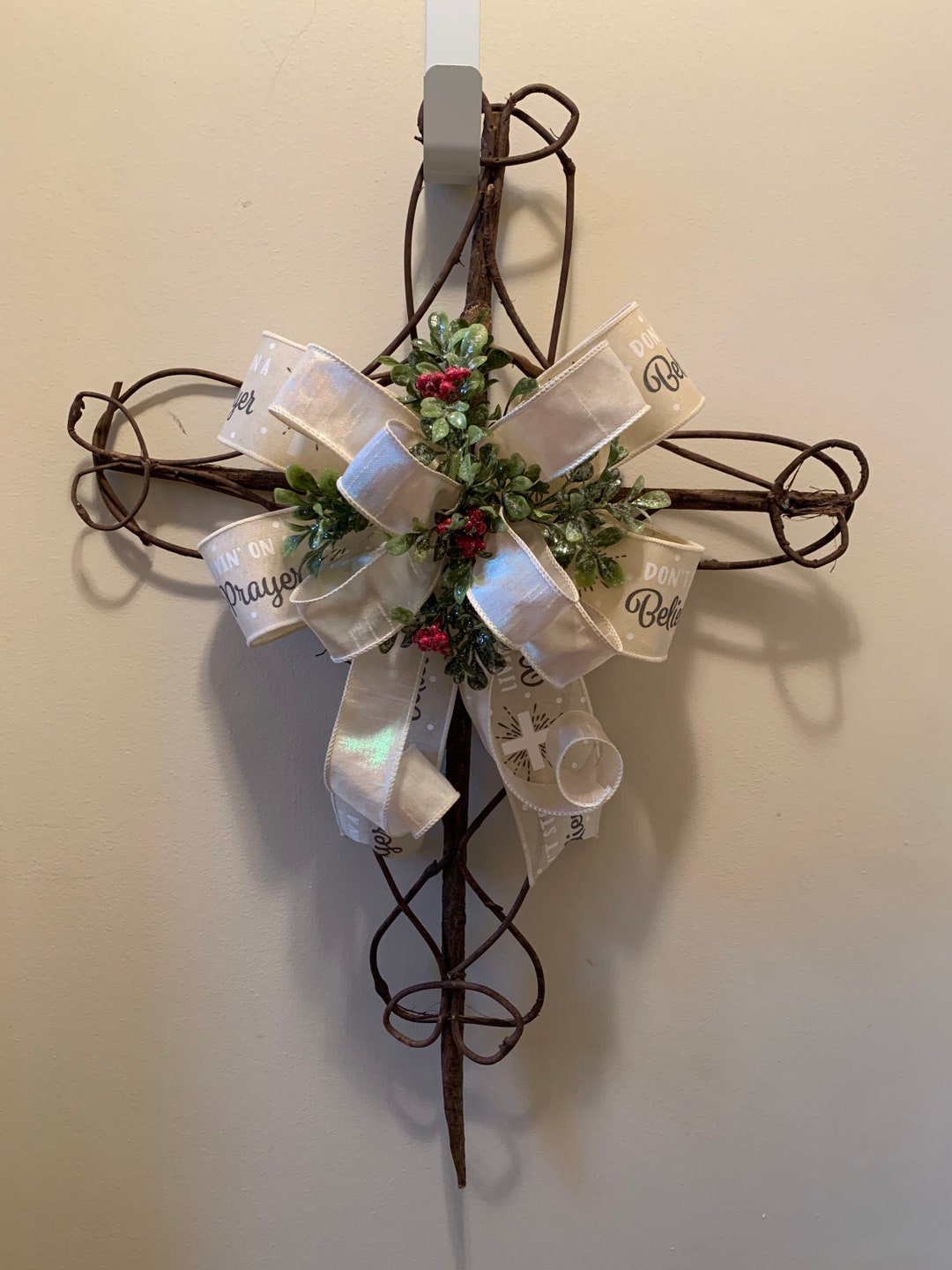 Grapevine Cross Wreath, Cross Wreath, Holiday Door Decor, Home Decor ...