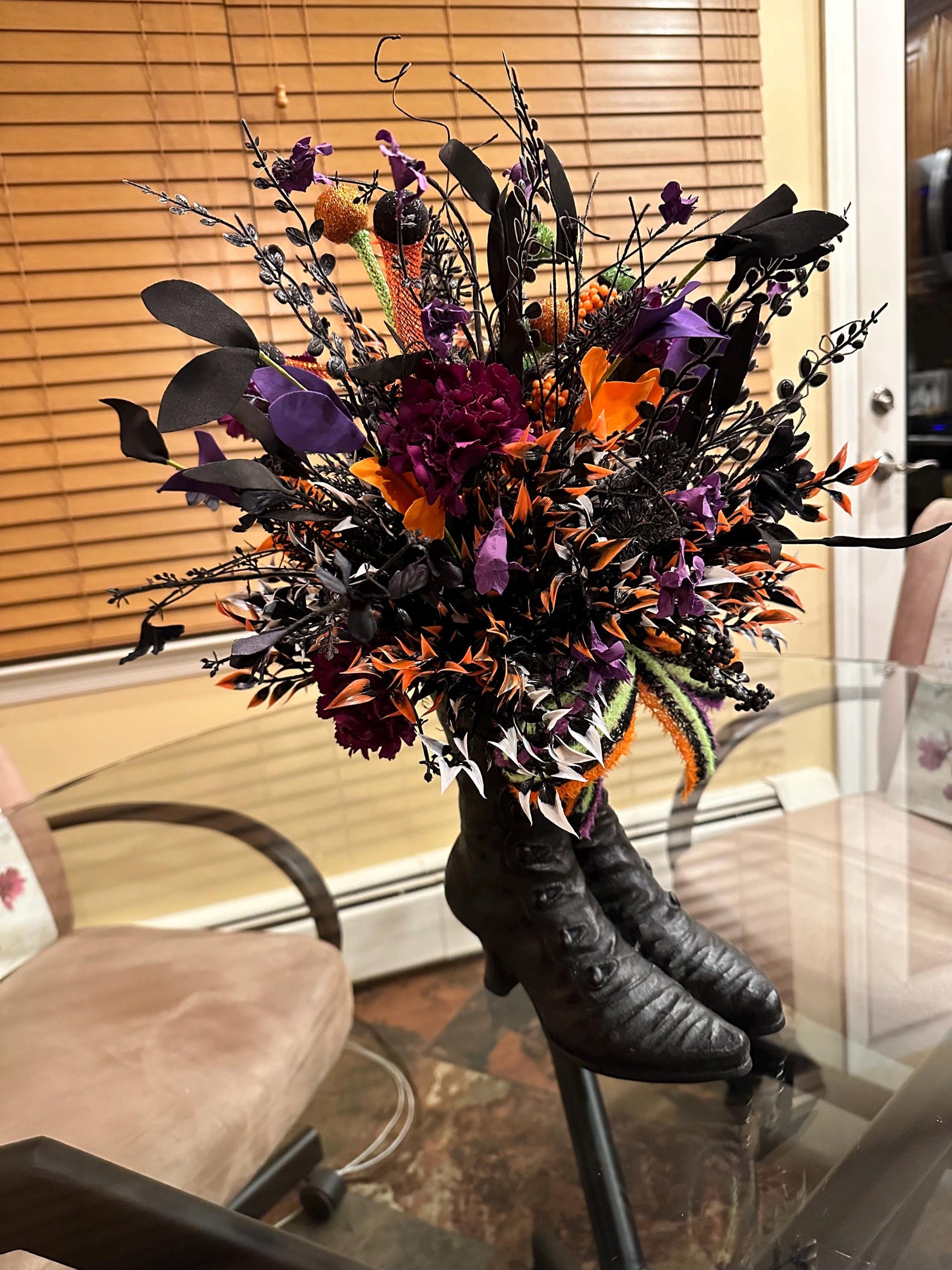 Halloween Witch Boot Table Centerpiece, Witch Boot Arrangement, Table ...