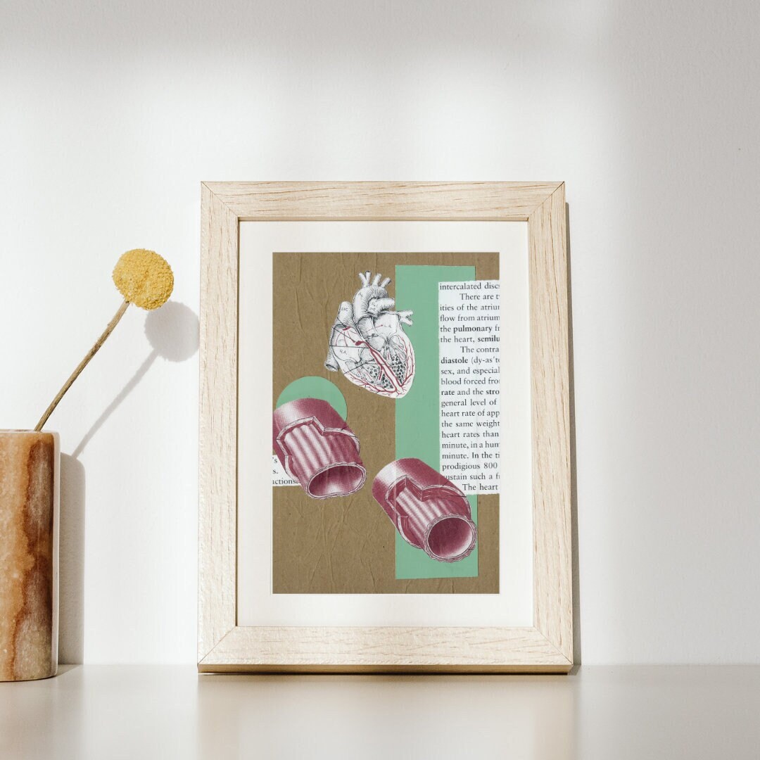 Heart Art Print Anatomical Heart Collage Print Collage Heart Print ...