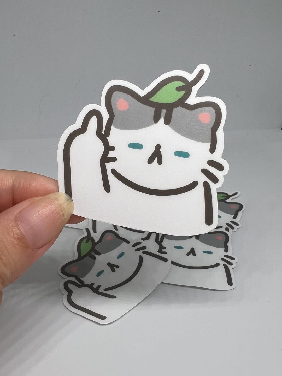 Sassy Middle Finger Cat With Leaf Sticker - Etsy